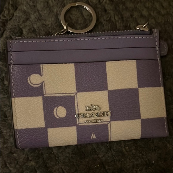 Coach | Bags | Coach Lavender And Cream Checkered Keychain Wallet ...